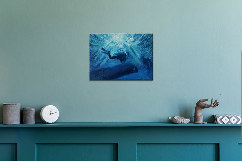 Scuba Diver Painting Original Impasto Oil Ocean Art (8x12) by ...
