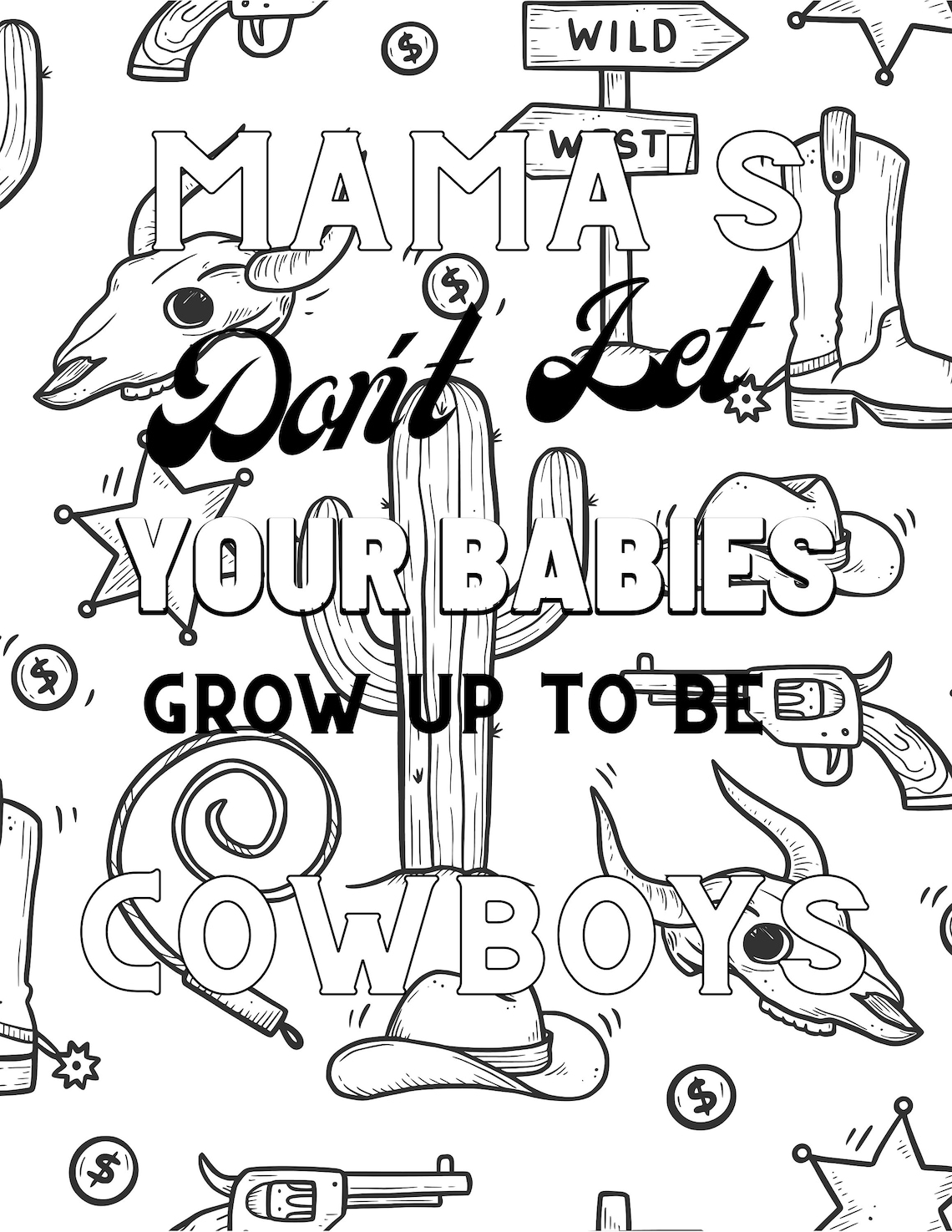 Country Music Lyric Art Printable Coloring Pages With Western Design - Etsy