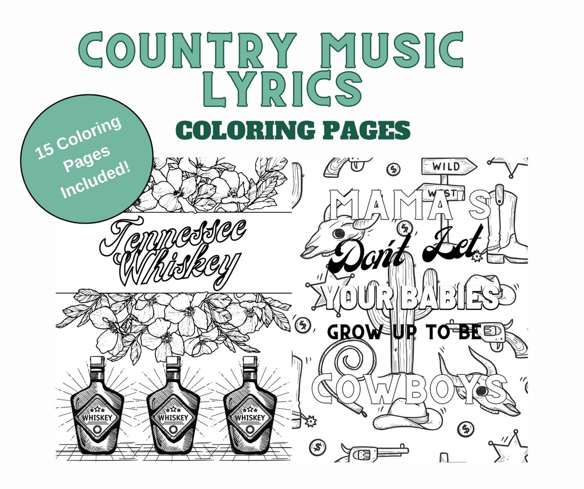 Country Music Lyric Art Printable Coloring Pages With Western Design - Etsy
