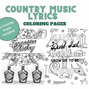 Country Music Lyric Art Printable Coloring Pages With Western Design - Etsy