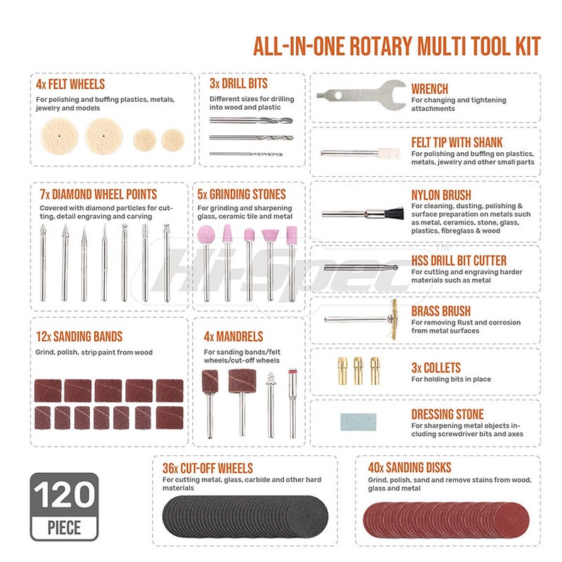 121 Piece 160W 1.4A Corded Rotary Power Tool Kit Set With - Etsy