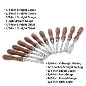 12-pieces Woodworking Wood Carving Tools Chisel Set With Walnut Handle ...