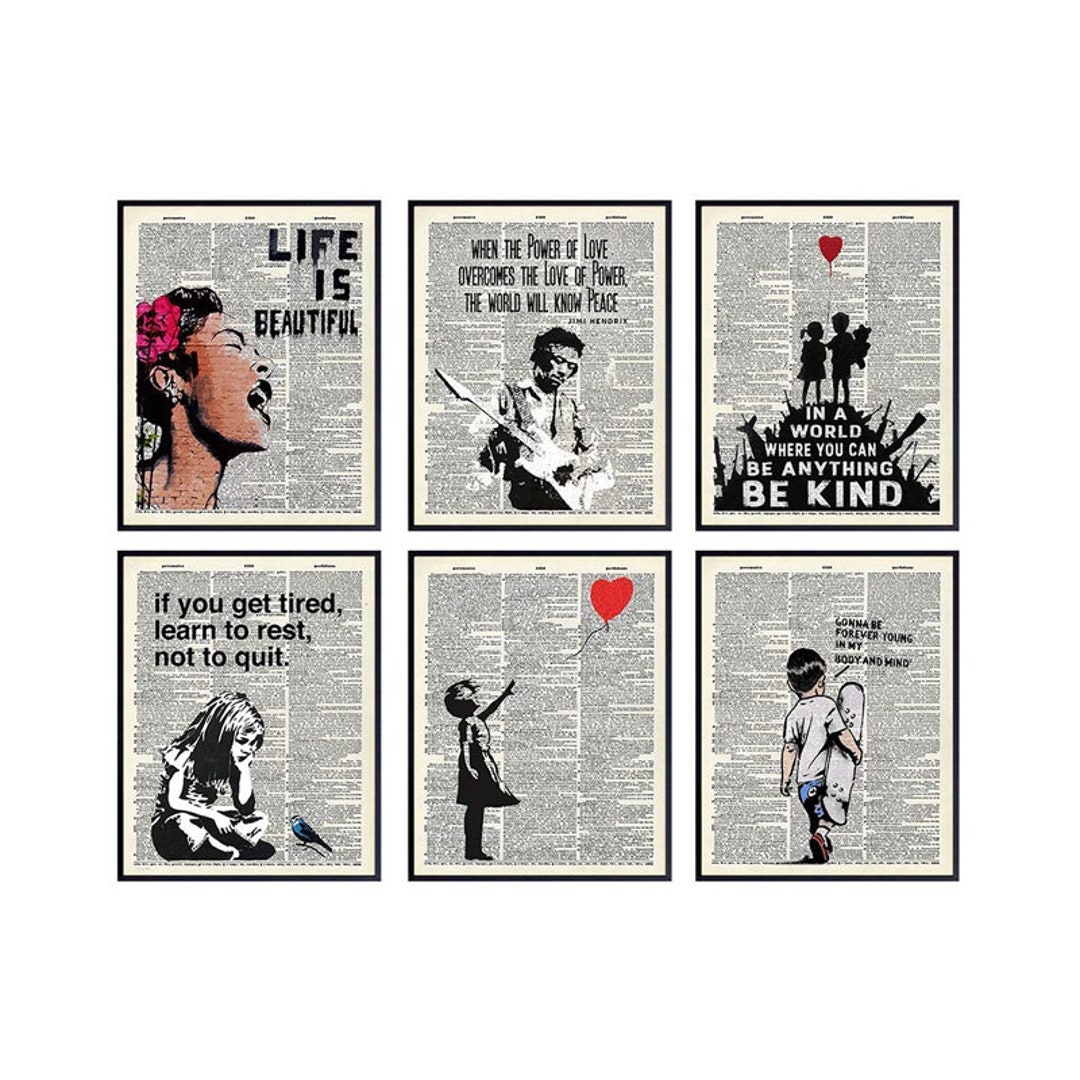 Banksy Wall Art Set Inspirational Quotes Room Decor - Etsy UK