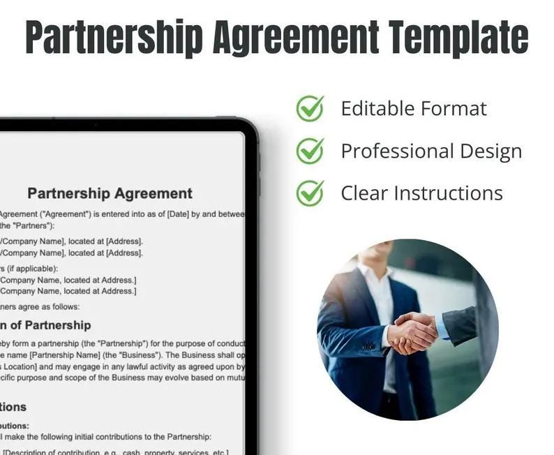 Editable Partnership Agreement Template - Etsy