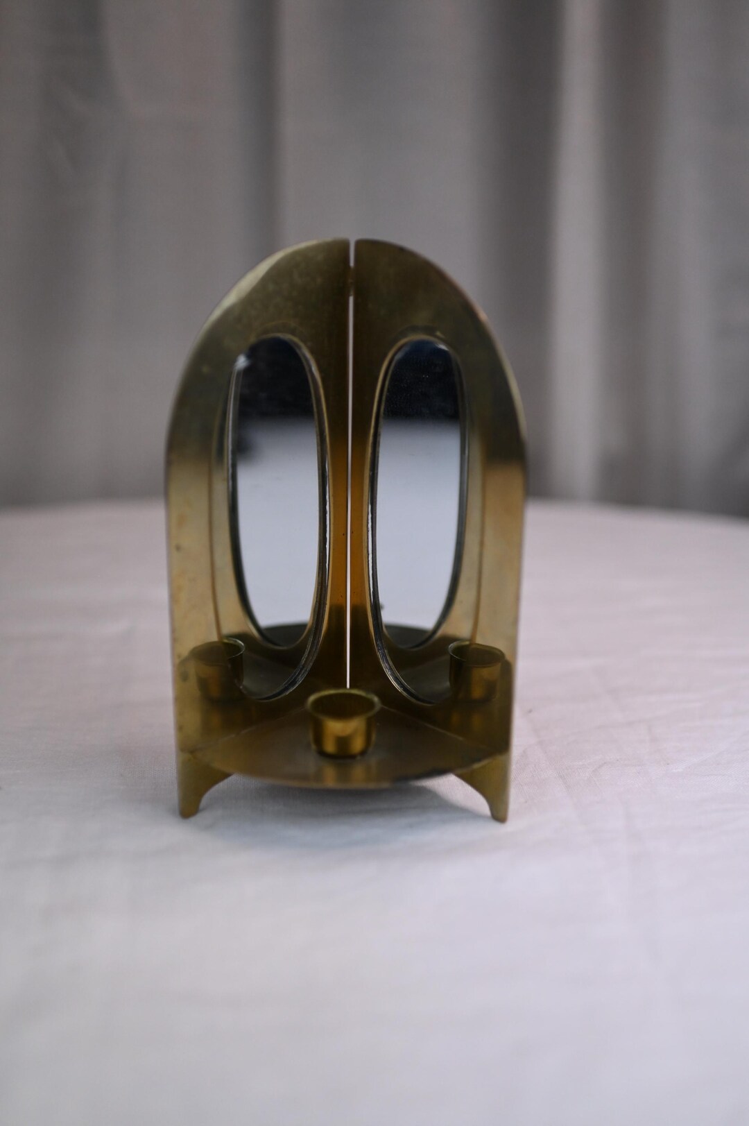 Vintage Brass Single Candle Holder With Mirrored Back Vintage Brass ...
