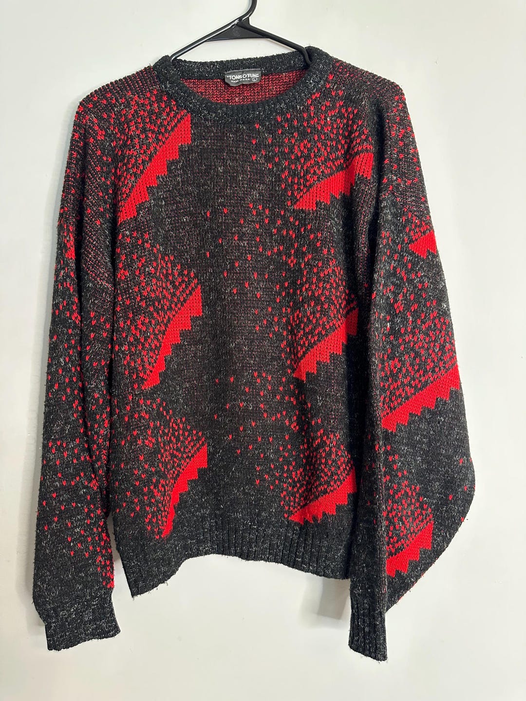 Vintage Tons O Fun Black and Red Sweater Large - Etsy