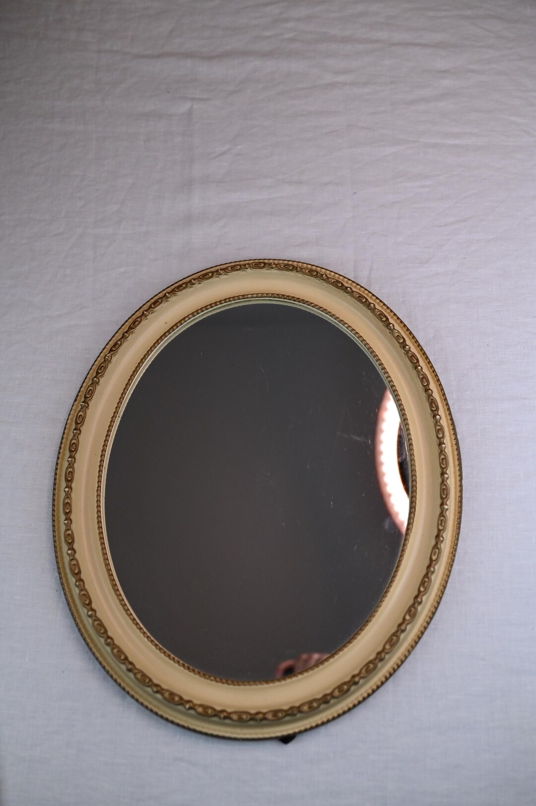 Vintage Cream Oval Mirror With Propped Back - Etsy