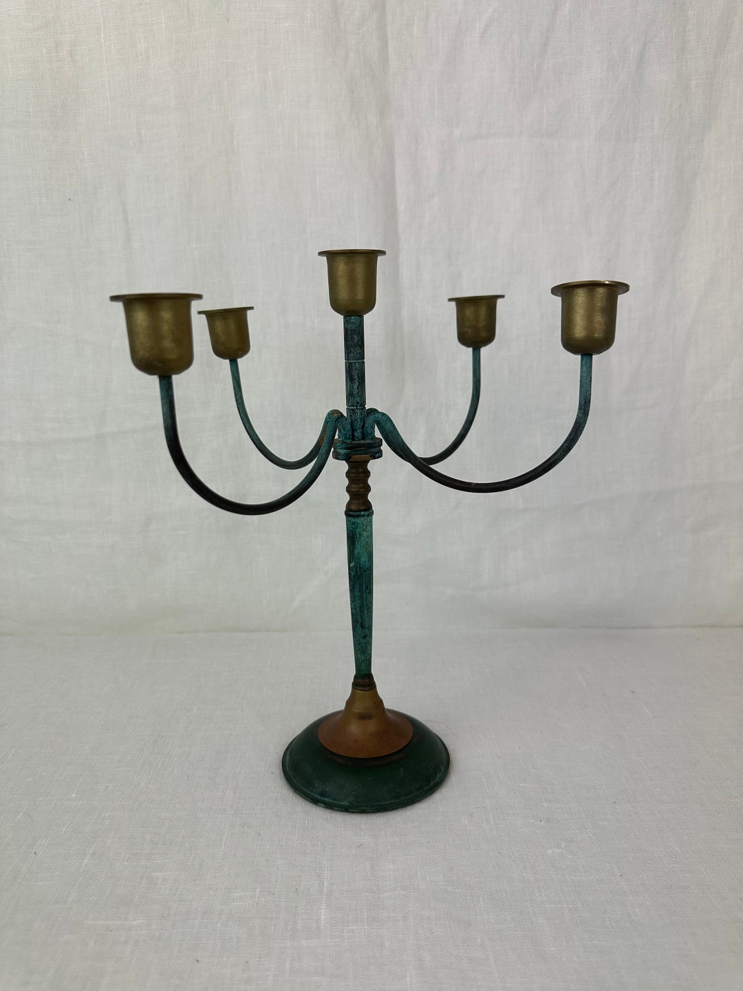 Vintage Brass & Copper Candelabra, Five Arm Candle Holder - Etsy