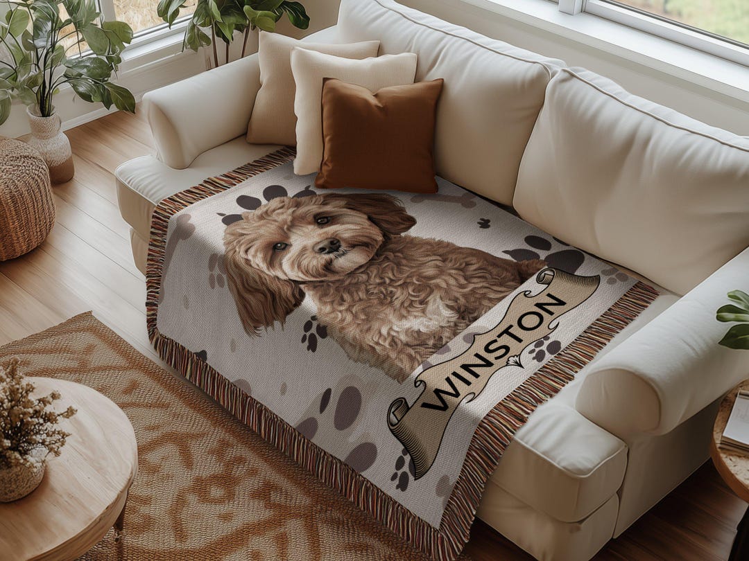 Cavapoo Dog Blanket, Custom Dog Name Blanket, Personalized Woven ...