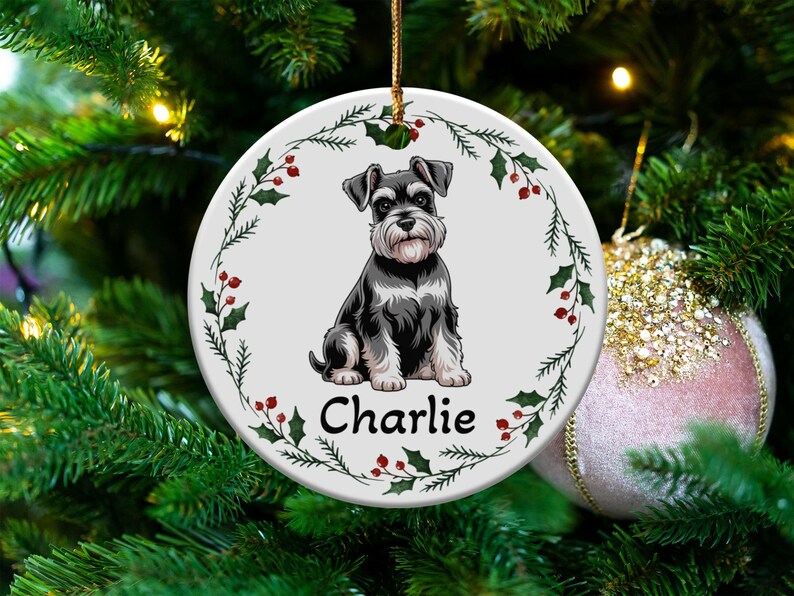 Personalized Miniature Schnauzer Ornament: Custom Dog Name, Ceramic ...