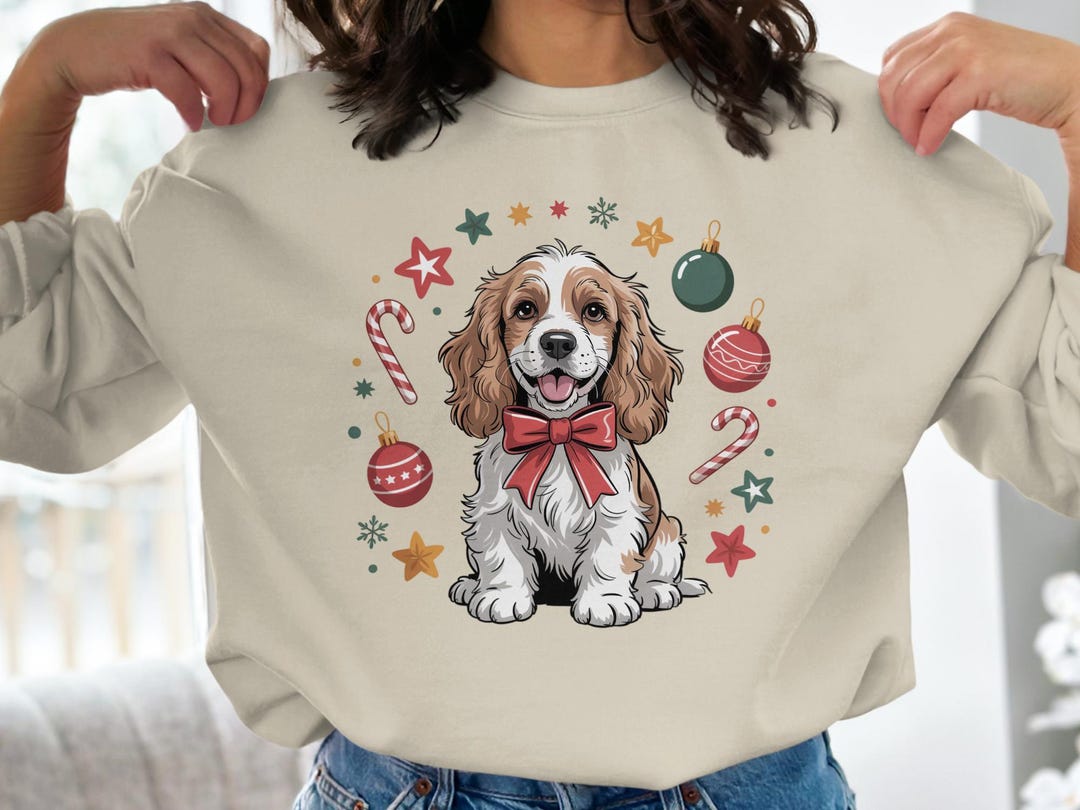 Cocker Spaniel Sweatshirt: Festive Dog, Christmas Bow, Holiday Pattern ...