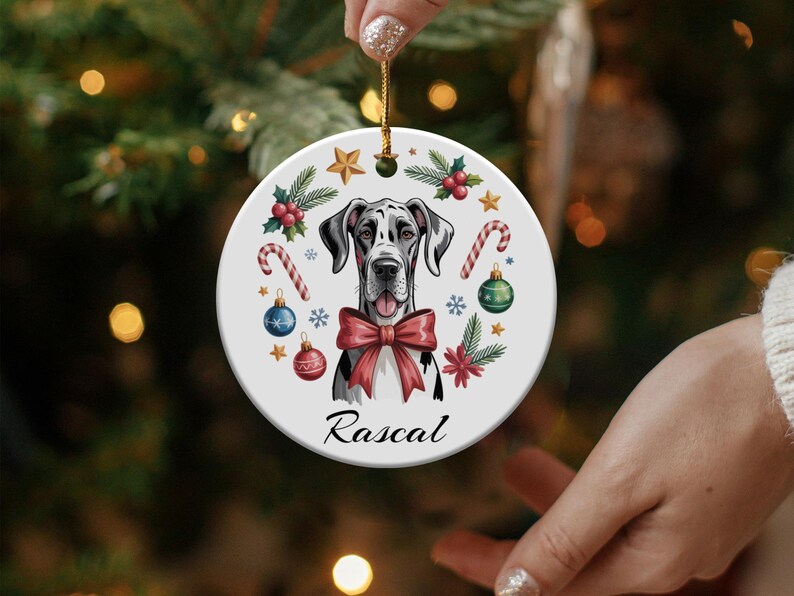Great Dane Ornament: Custom Dog Name, Holiday Wreath, Keepsake Ceramic ...