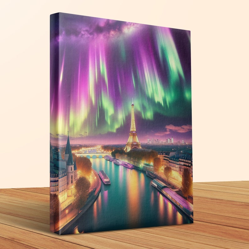 Northern Lights Over Paris Eiffel Tower Vibrant Wall Art, Colorful ...