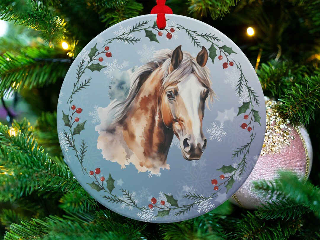 Horse Winter Holiday Ornament, Christmas Tree Decoration, Hand-painted ...