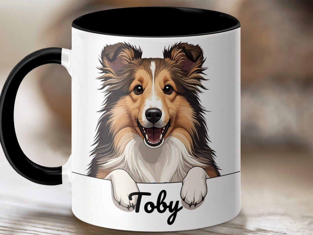 Personalized Dog Name Mug, Custom Shetland Sheepdog Design Tote Bag ...