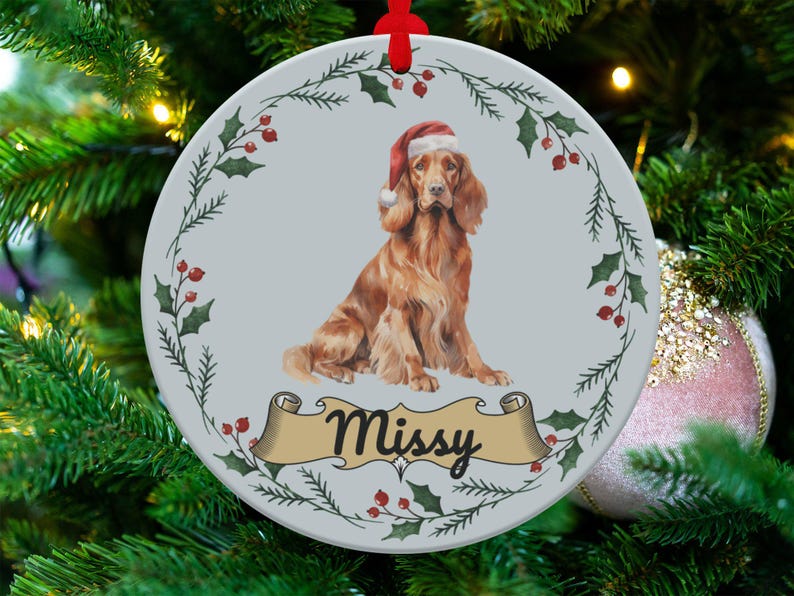 Personalized Irish Setter Dog Christmas Ornament, Holiday Dog ...