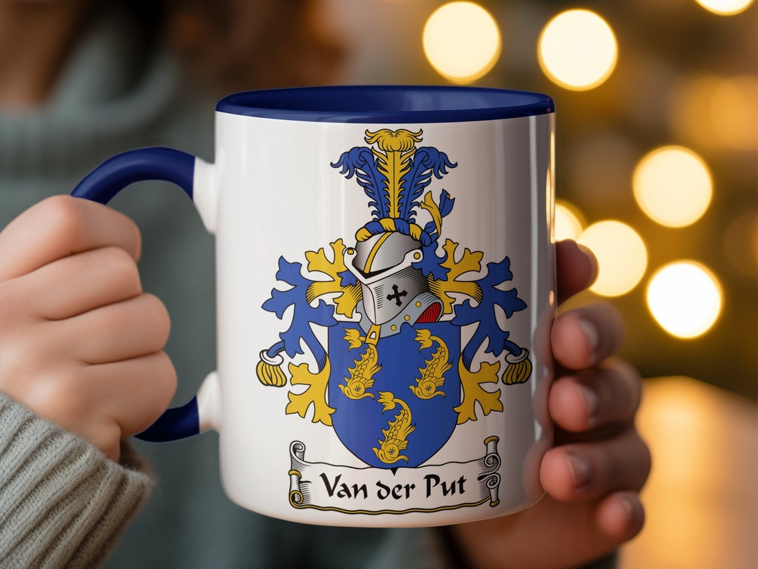 Custom Van Der Put Family Crest Mug, Elegant Heraldic Shield Coffee Cup ...