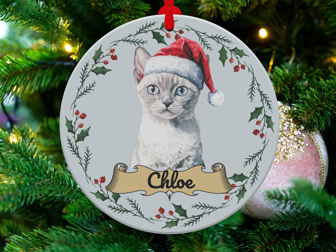 Siamese Cat Christmas Ornament, Custom Name Cat Ornament, Personalized ...