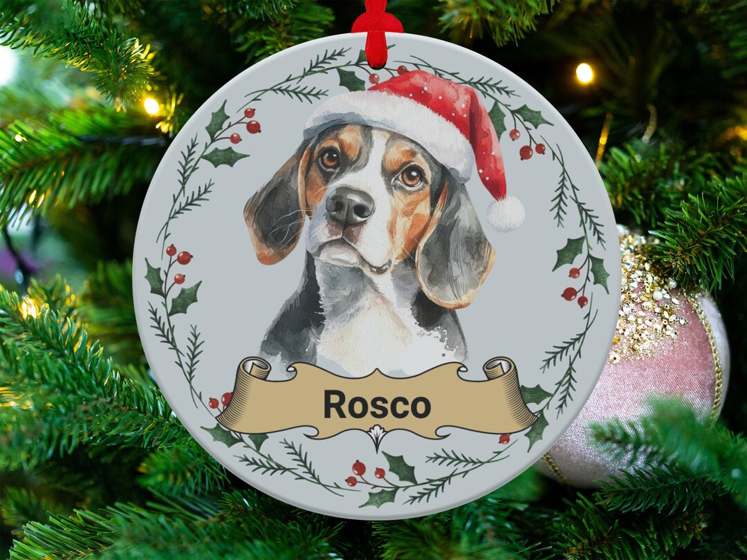 Beagle Christmas Ornament, Custom Dog Name Ornament, Personalize Your ...
