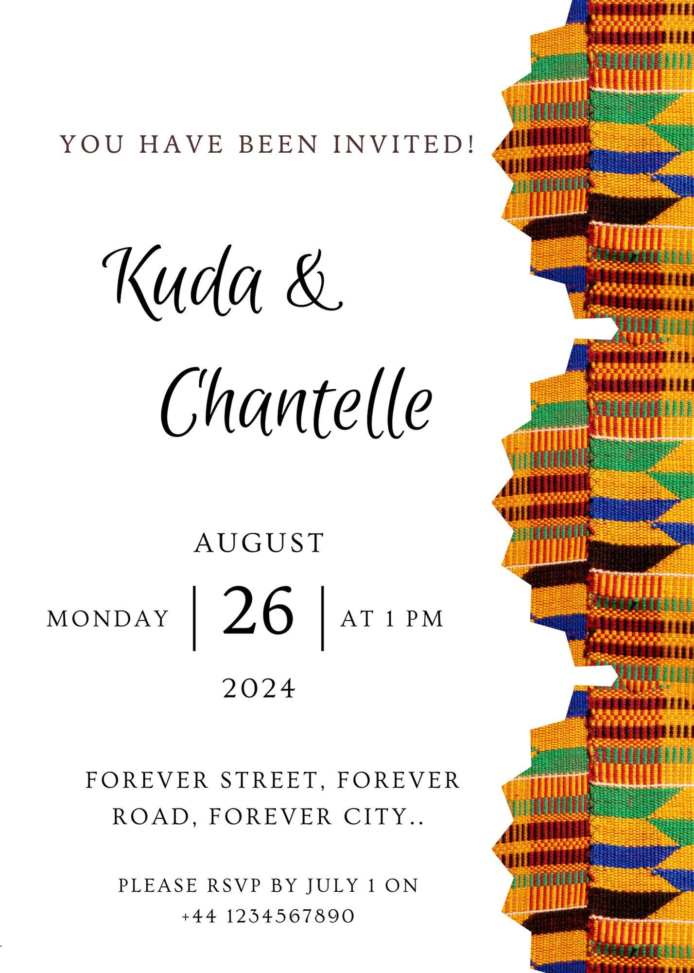 Kente Invitation Cards, Savd the Date, Custom Printable Wedding Cards ...