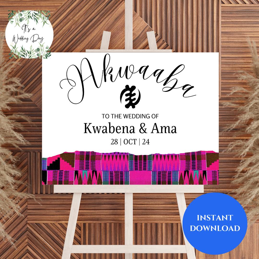 Pink, Kente Welcome Sign, Akwaaba Wedding Sign, Custom Printable ...