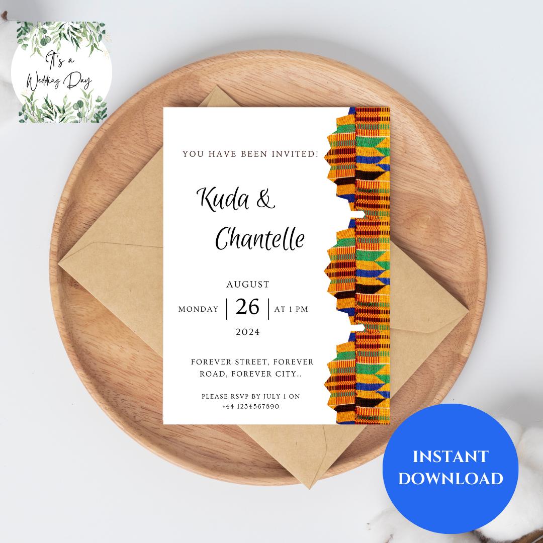 Kente Invitation Cards, Savd the Date, Custom Printable Wedding Cards ...