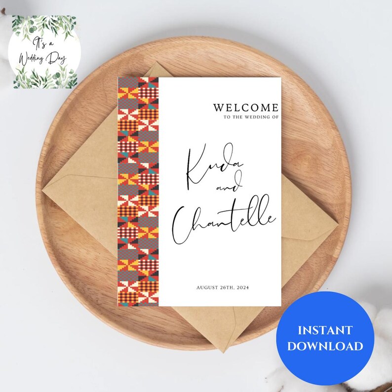Red Kente Welcome Information Cards, Order of Events Card, Custom ...