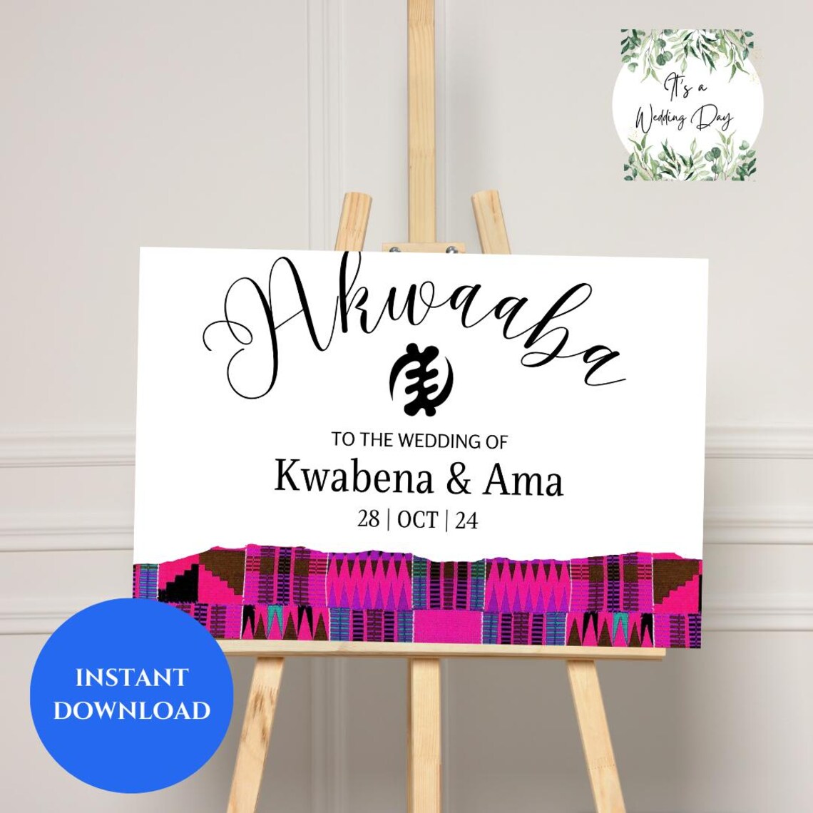 Pink, Kente Welcome Sign, Akwaaba Wedding Sign, Custom Printable ...