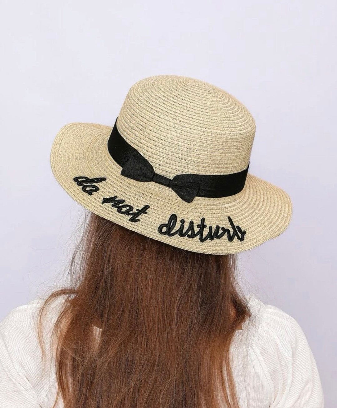 Do Not Disturb Embroidered Beach Hat With Black Bow Sun Hat Straw Hat ...