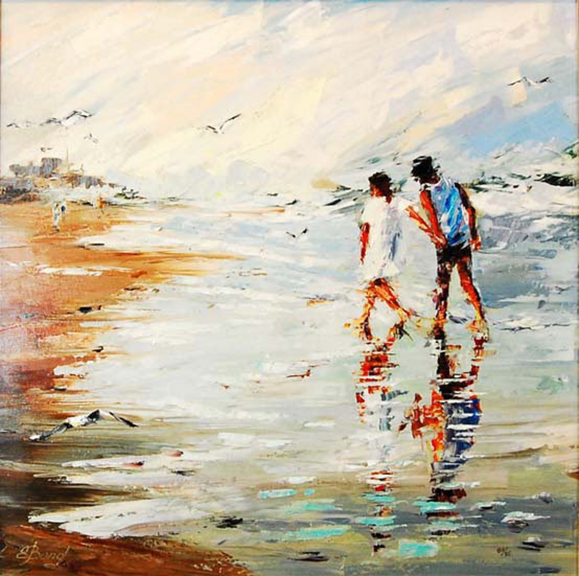 Beach at Sandy Point by Elena Bond Hand Embellished Giclee UNFRAMED - Etsy