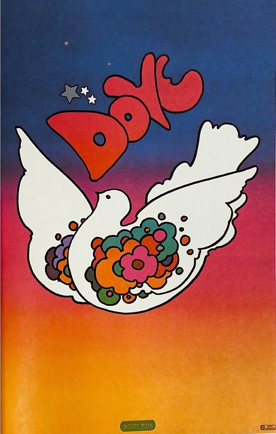 Dove Peter Max Lithograph 1970 16 X 11 In. - Etsy