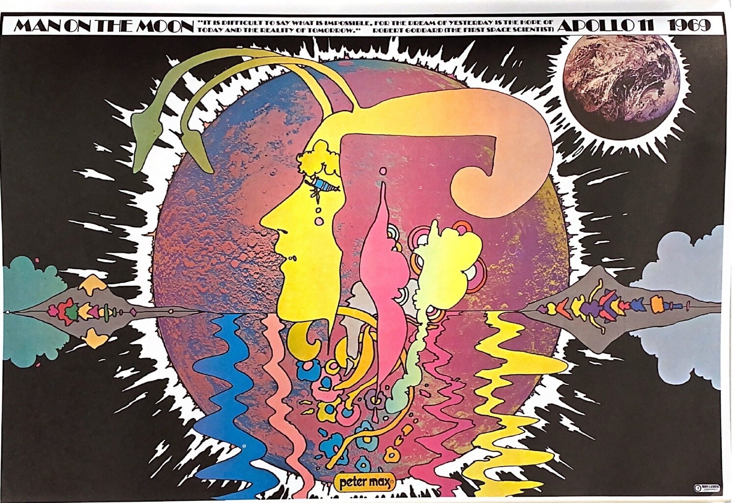 Man on the Moon by Peter Max Lithograph 1970 11 X 16 In. - Etsy