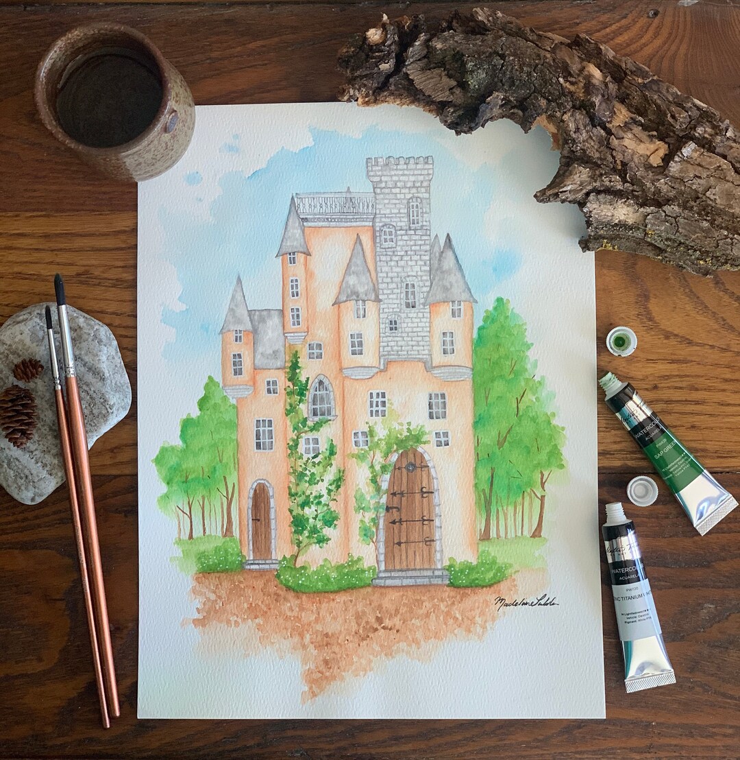Watercolor Castle Painting: A Royal Sight in Spring - Etsy