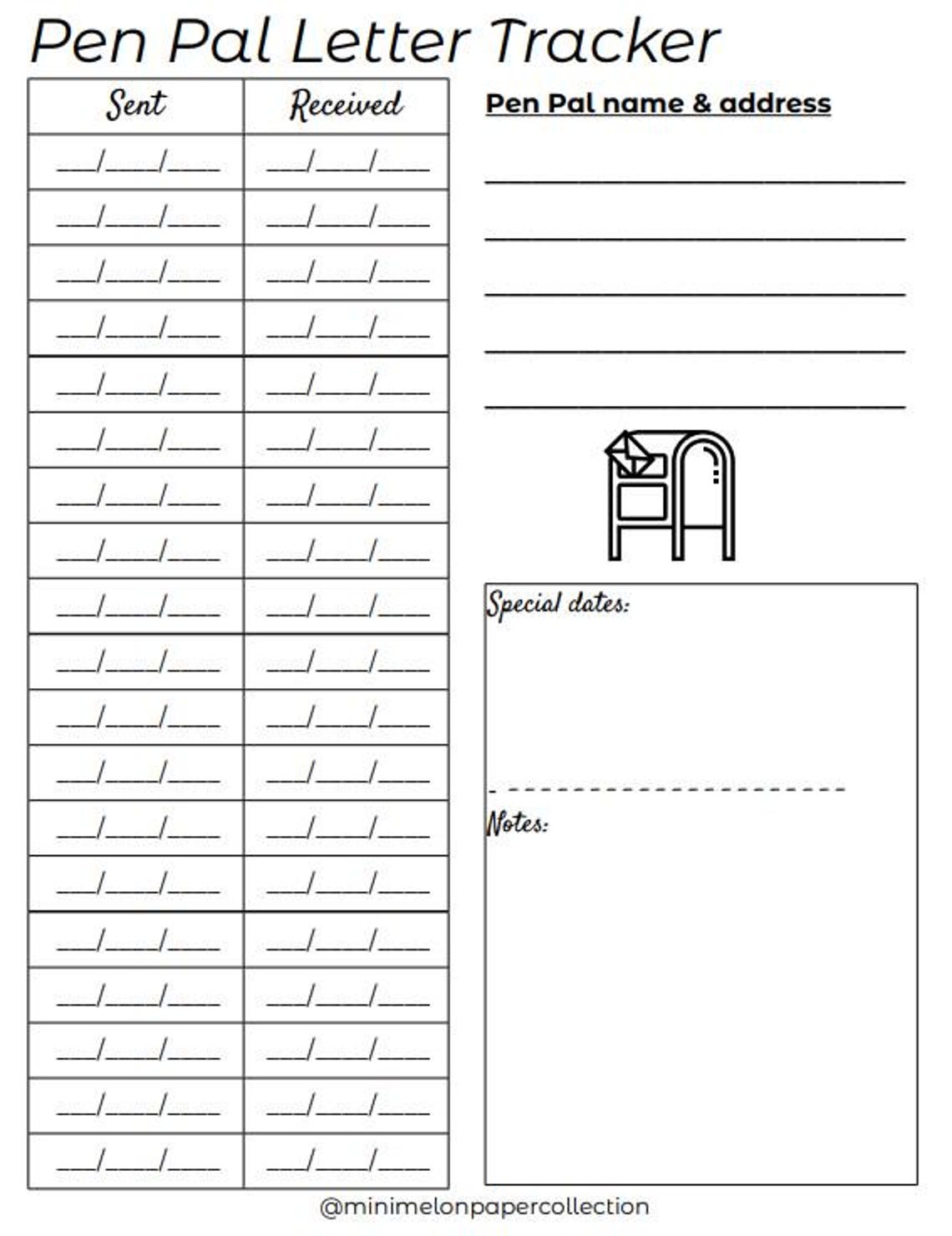 Printable Pen Pal Tracker Form, Pen Pal Organizer, Organization Form ...
