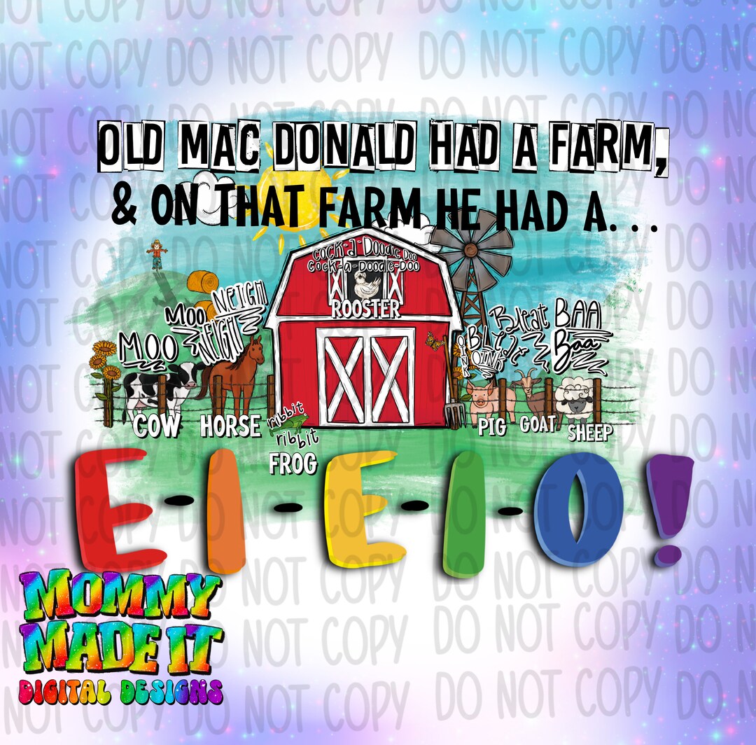 Old Macdonald Had A Farm, Nursery Rhyme, Kids Song, Png, Sublimation ...
