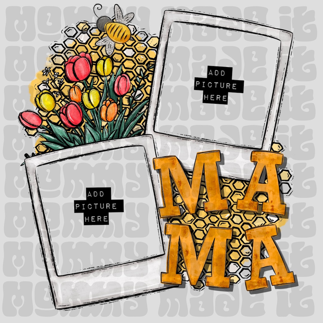 Cute Flower Honey Bee Mama Polaroid Photo PNG Tulips Polaroid Honeycomb ...