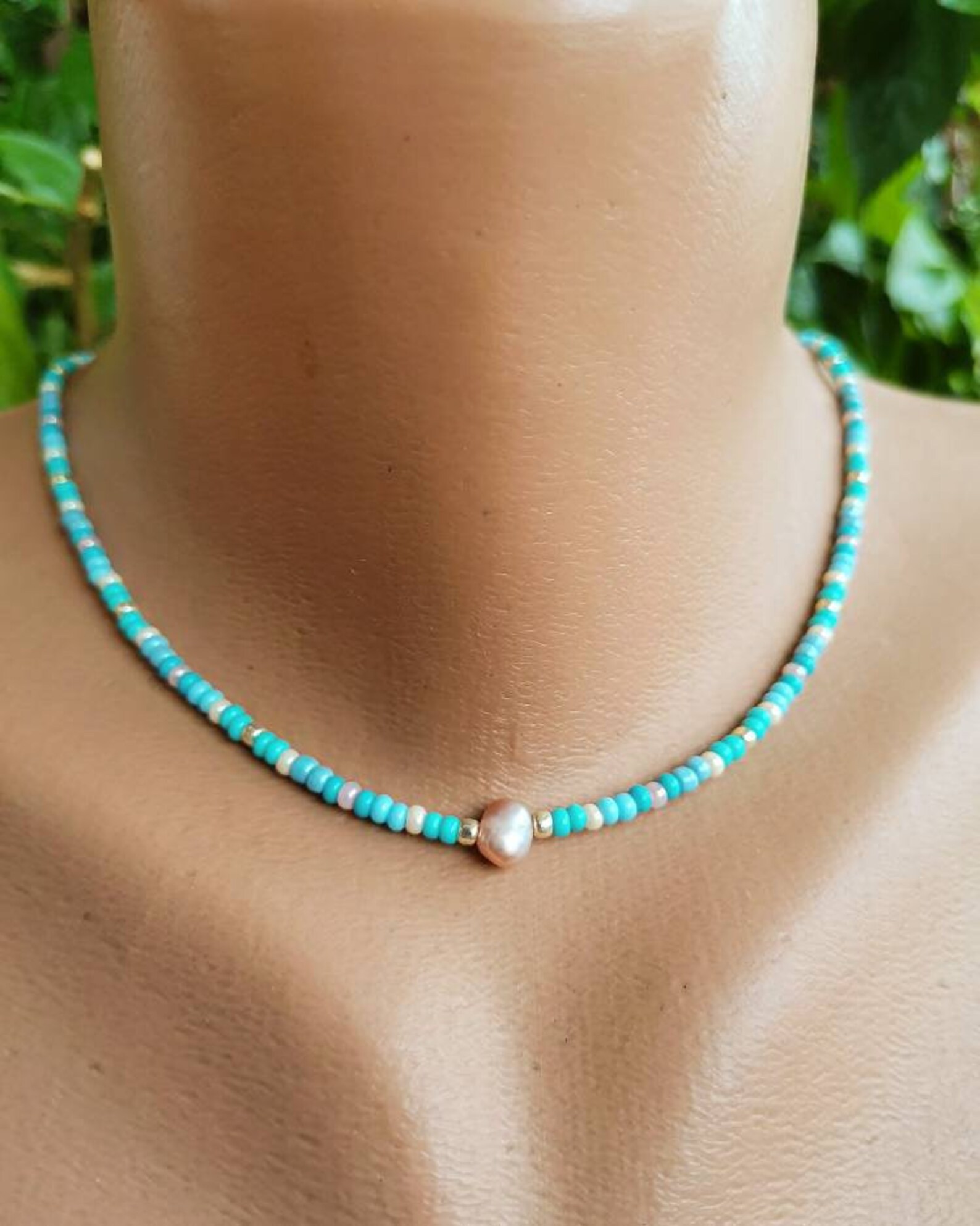 Seed Bead Necklace colorful Seed Beads Choker Pink, Blue, Green, Yellow ...