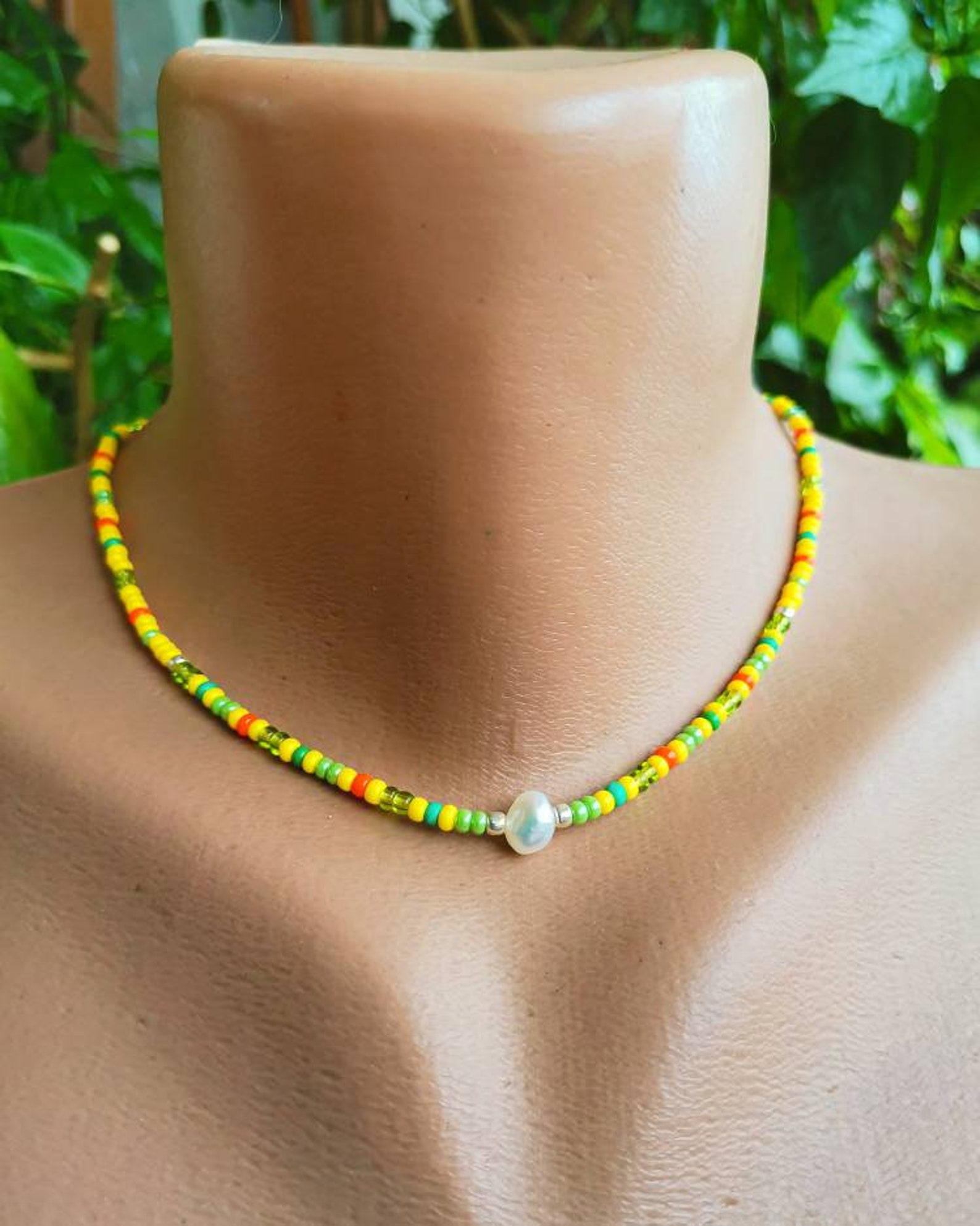 Seed Bead Necklace colorful Seed Beads Choker Pink, Blue, Green, Yellow ...
