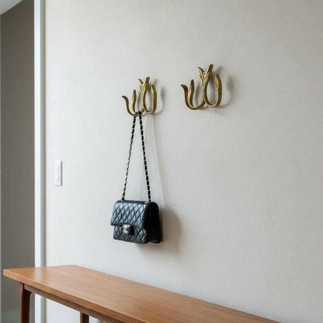 Vintage Brass Wall Hook Set | Mid-century Coat Hooks | Floral Design ...