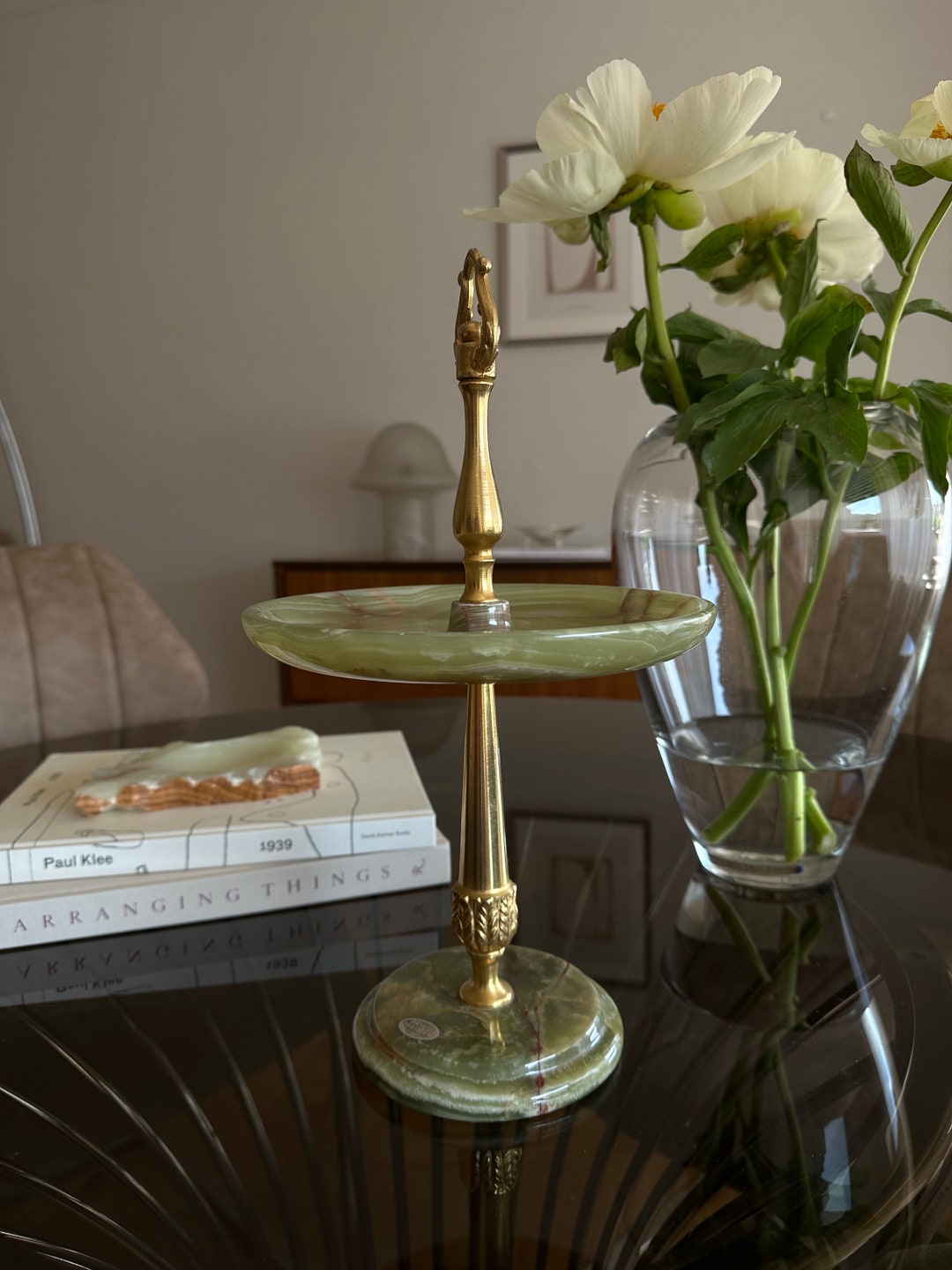 Impressive Mid Century Modern Fruit Stand in Green Onyx and Brass Made ...