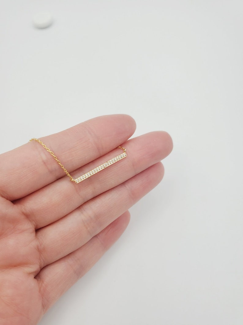 Sideway Pave Bar Pendant Necklace / Pave CZ Delicate Bar - Etsy