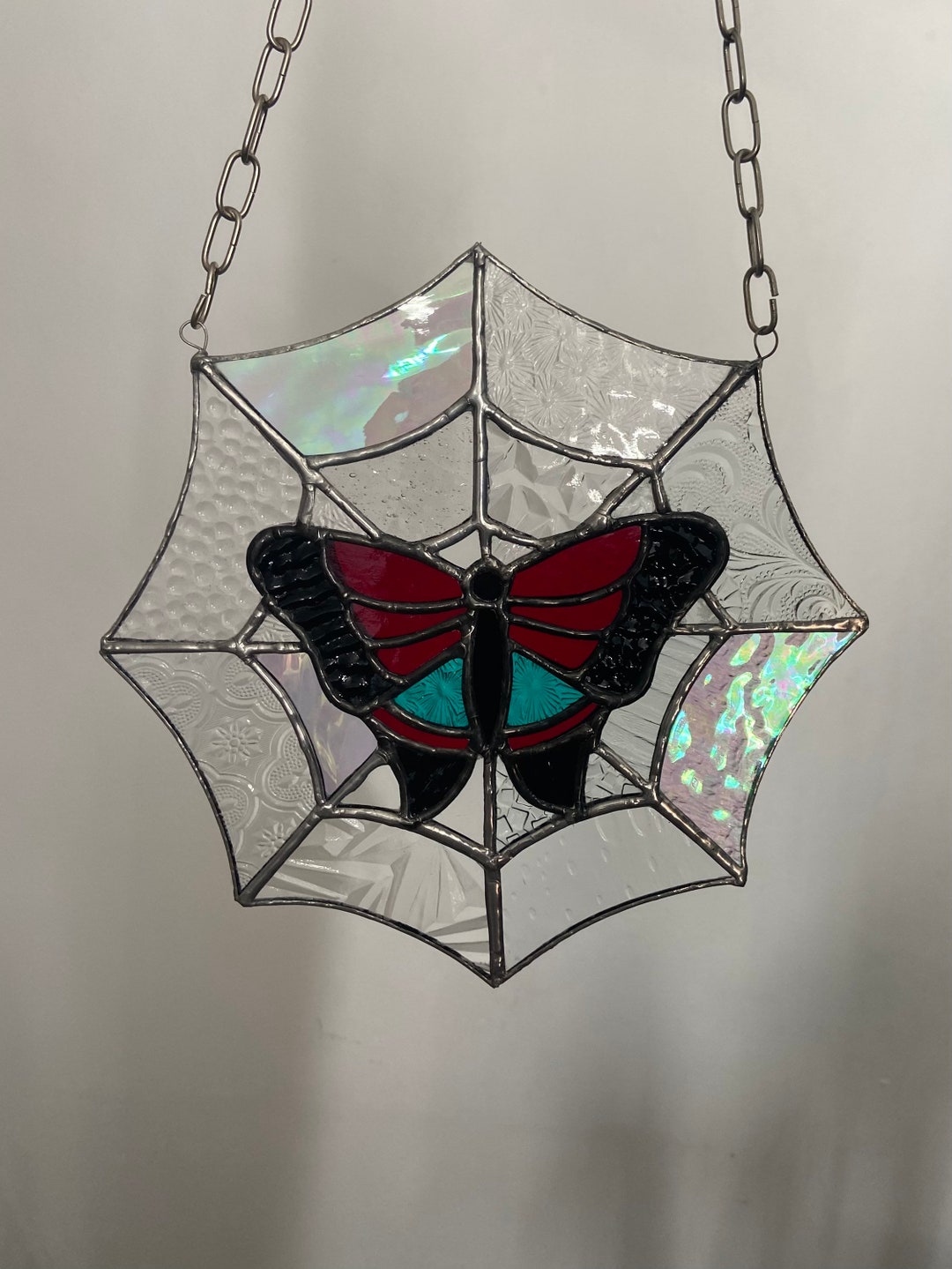 Stained Glass Butterfly Spider Web Suncatcher - Etsy
