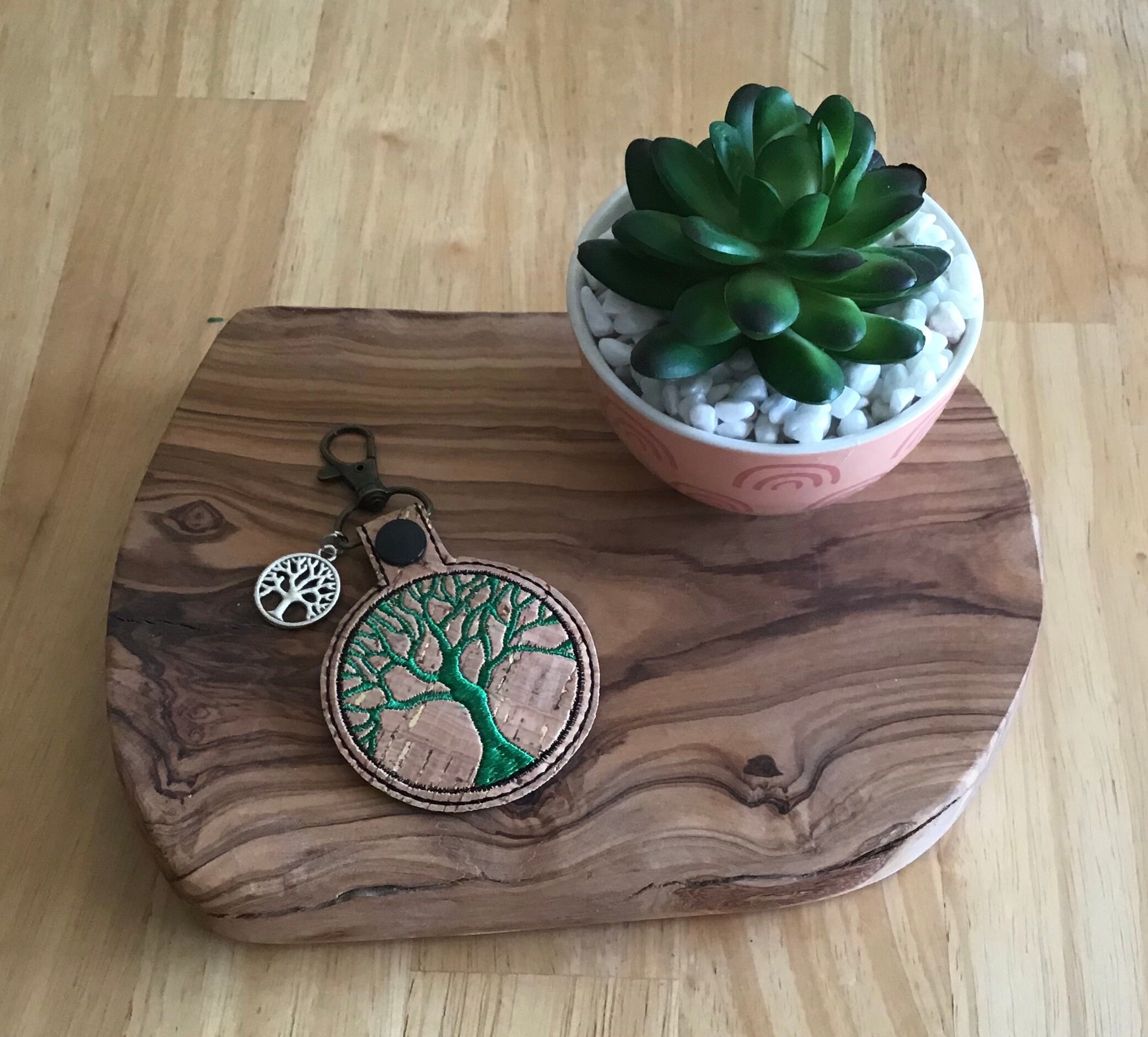 Unique Tree of Life Embroidered Design on Cork Fabric Key Fob: Adorned ...