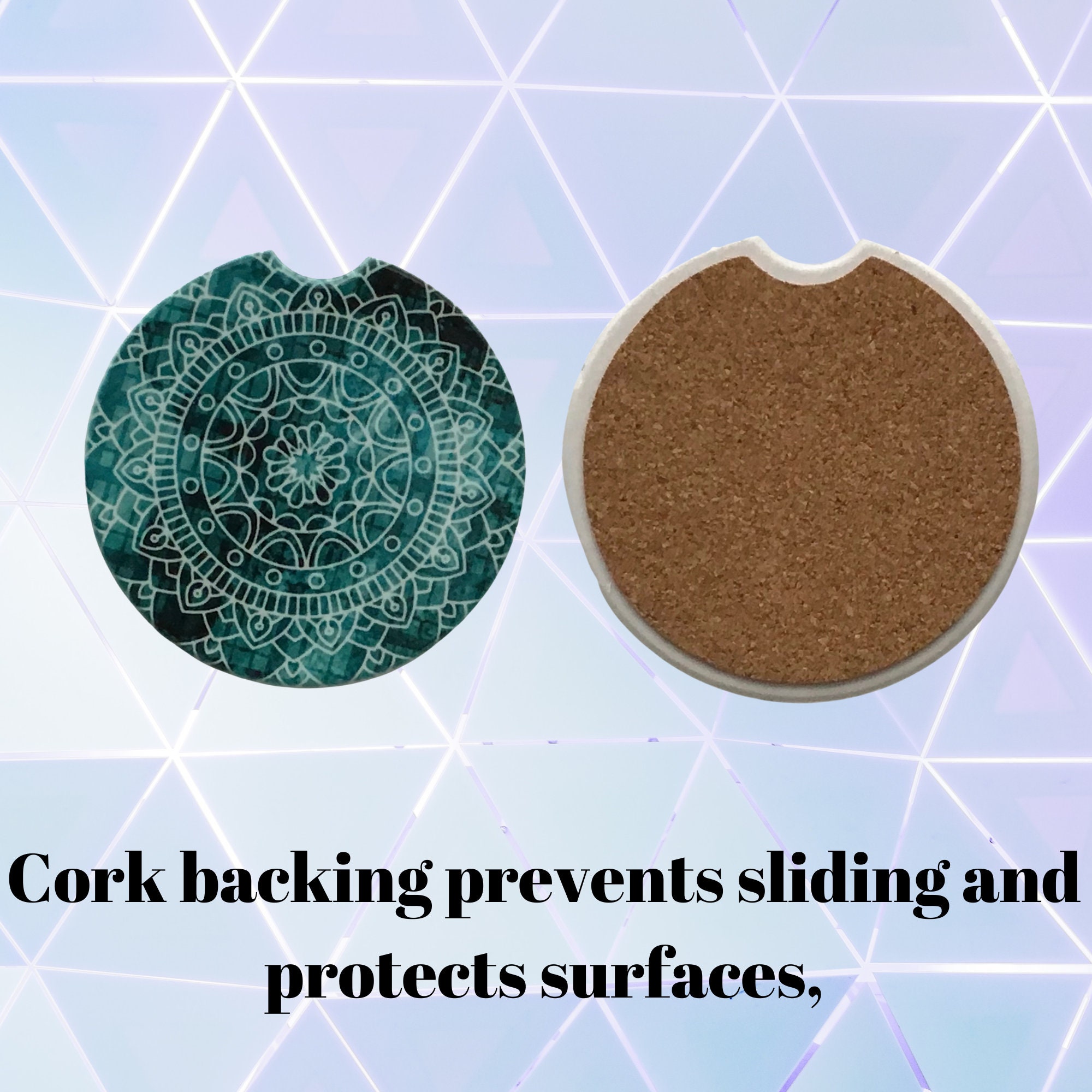 Ceramic Car Coasters With Blue Mandala Designs and Cork Backing Yoga ...