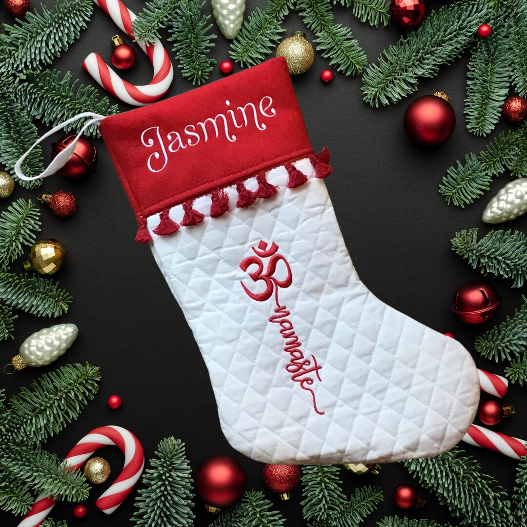Handmade Double Quilted Fabric Yoga Christmas Stocking With Namaste ...