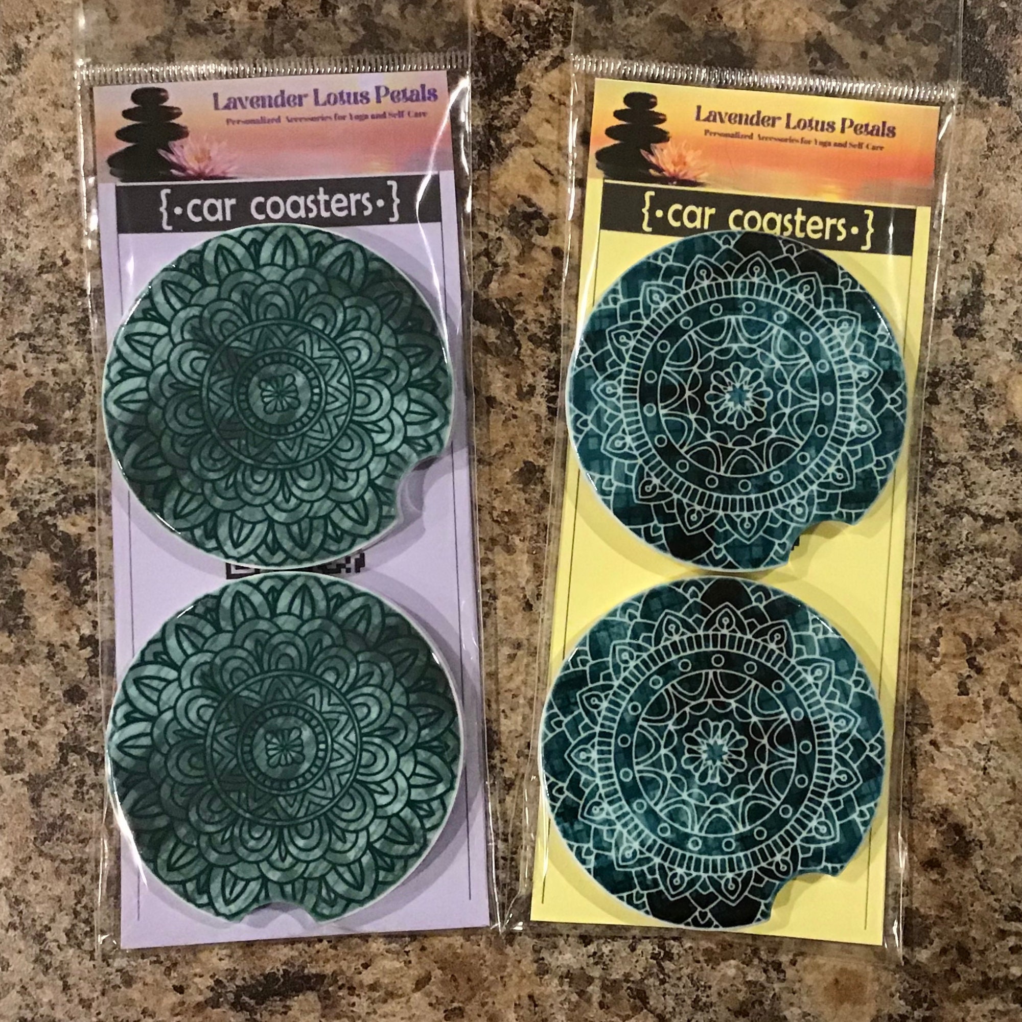 Ceramic Car Coasters With Blue Mandala Designs and Cork Backing Yoga ...