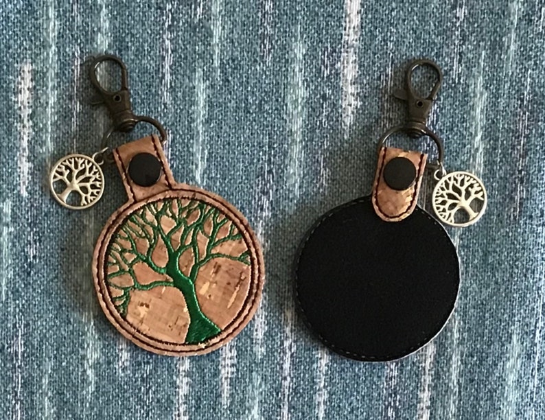 Unique Handcrafted Tree of Life Embroidered Design on Cork Fabric Key ...