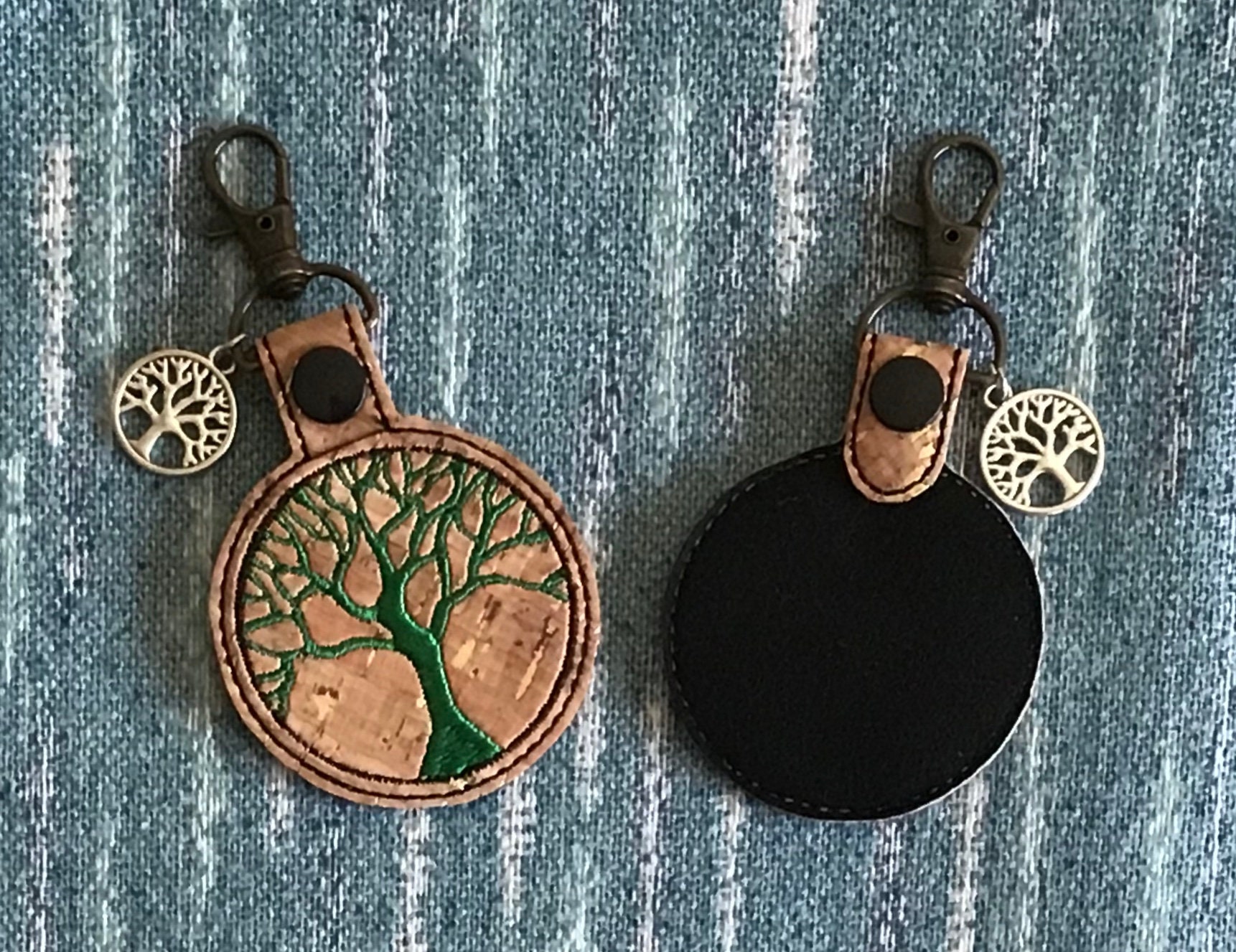 Unique Tree of Life Embroidered Design on Cork Fabric Key Fob: Adorned ...