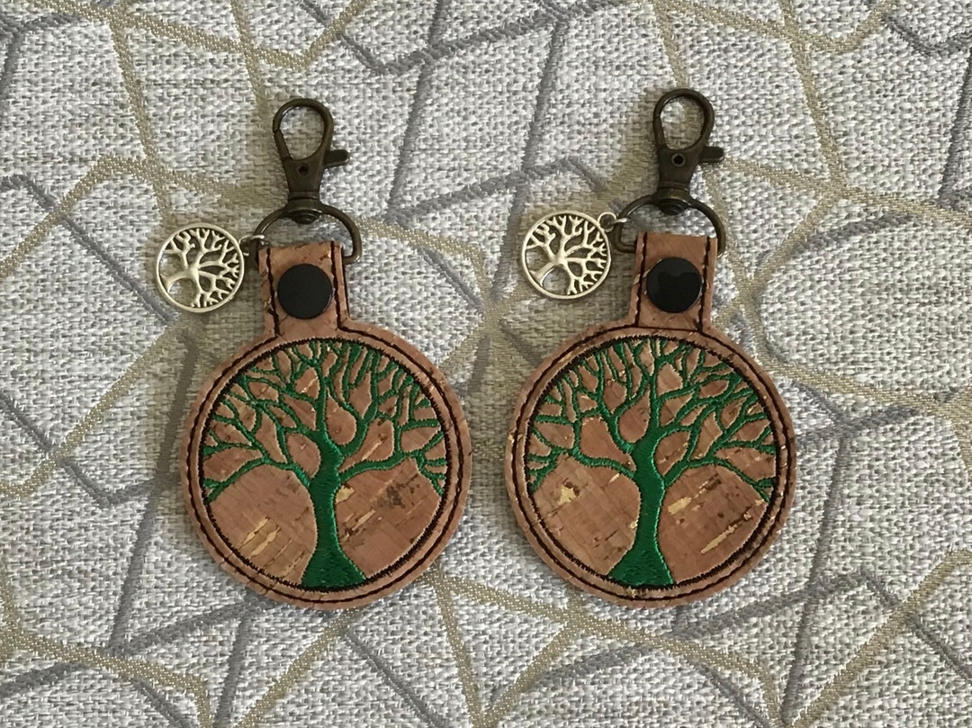 Unique Tree of Life Embroidered Design on Cork Fabric Key Fob: Adorned ...