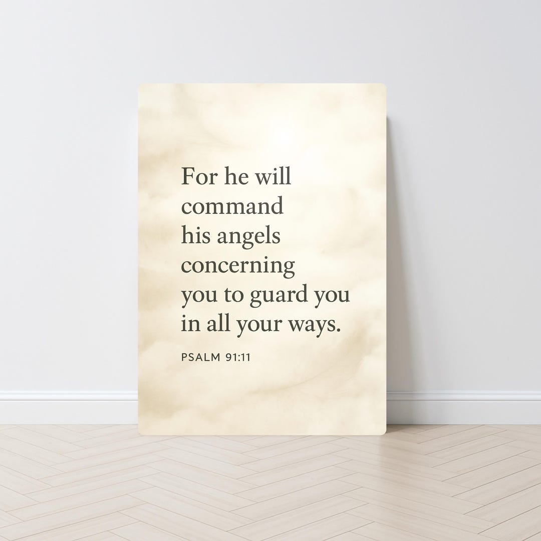 Bible Scripture Wall Art, Psalm 91:11 Bible Verse Canvas, Bible Quotes ...